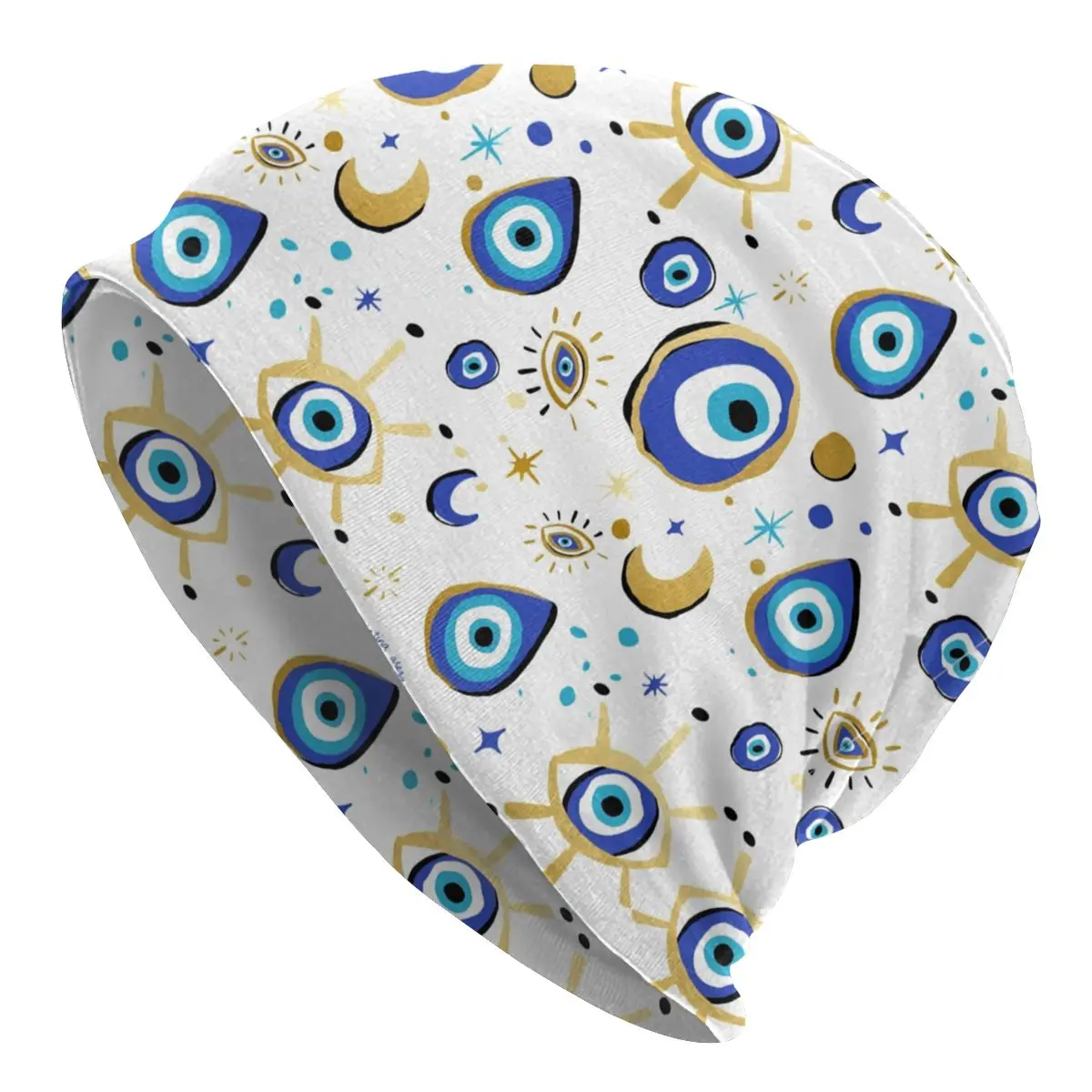 Mediterranean Blue And Gold Evil Eye Bonnet Homme Street Knitted Hat ...