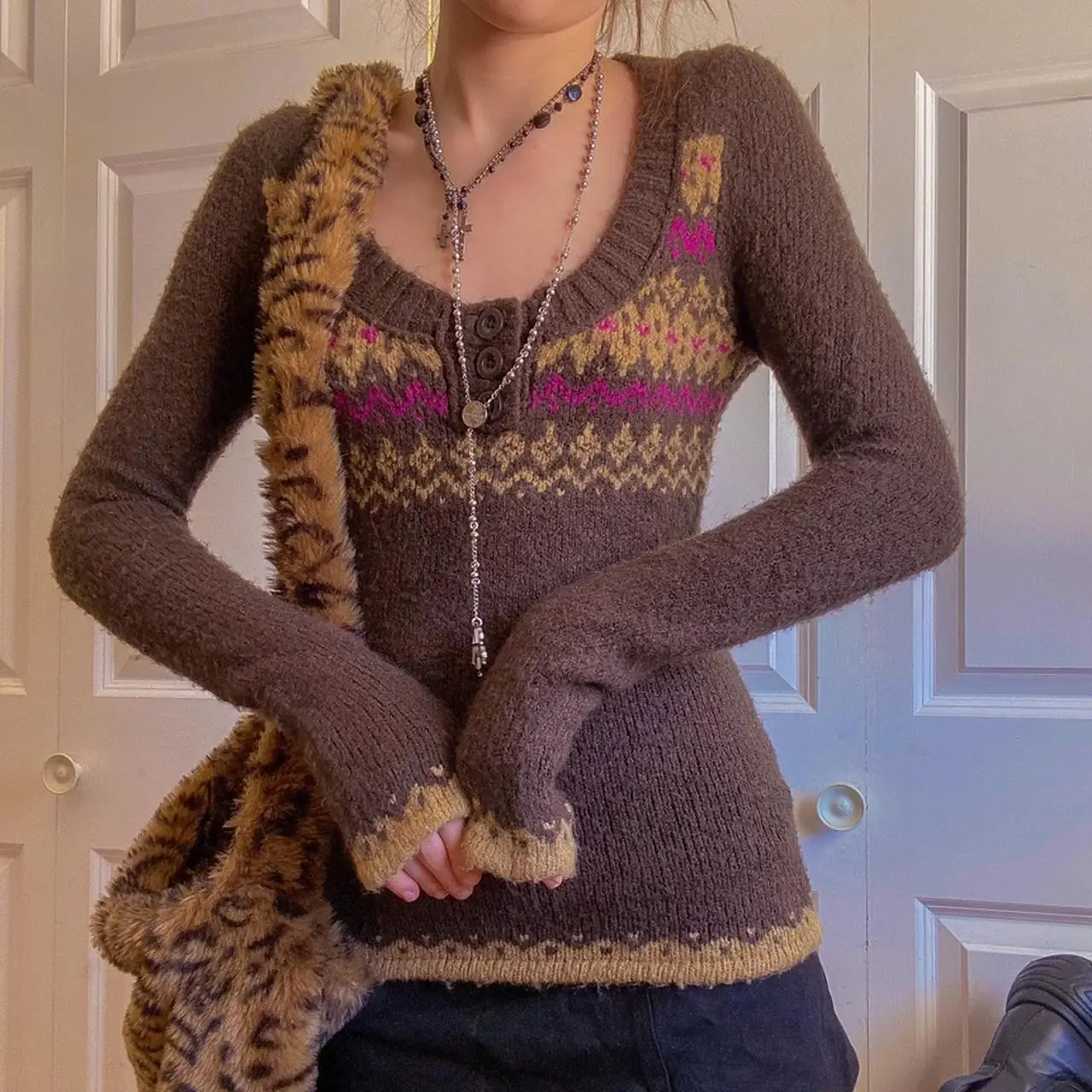 2000s Retro Graphic Print Sweaters Y2k Fairycore Grunge Cute Knitted ...