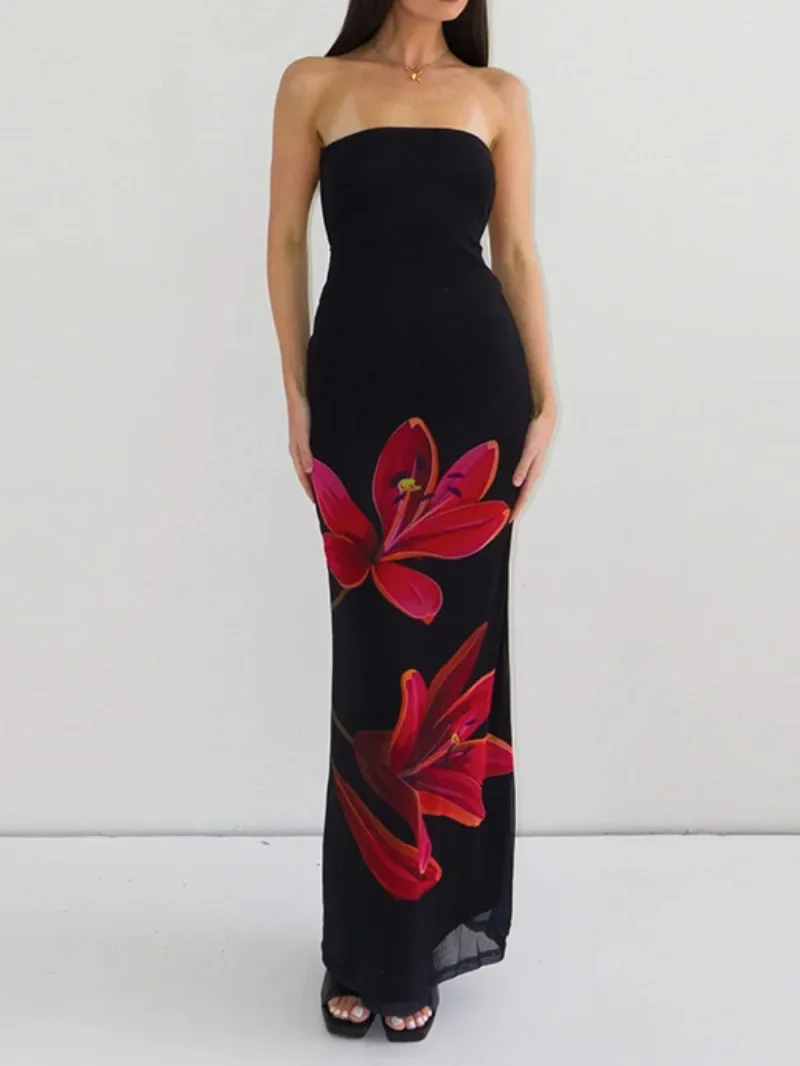 Fashion-Sexy-Strapless-Backless-Floral-Print-Long-Dress-Woman-Clothing ...