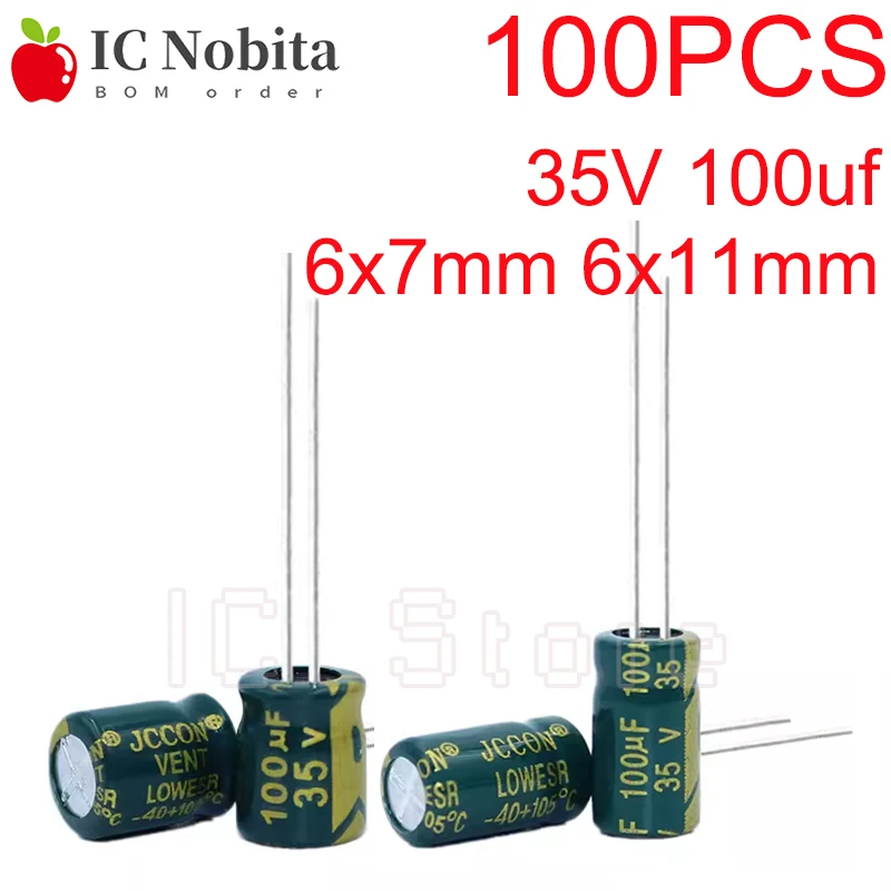 100PCS-35V-100uf-Aluminum-Capacitor-6x7mm-6x11mm-High-Frequency-Low-ESR ...