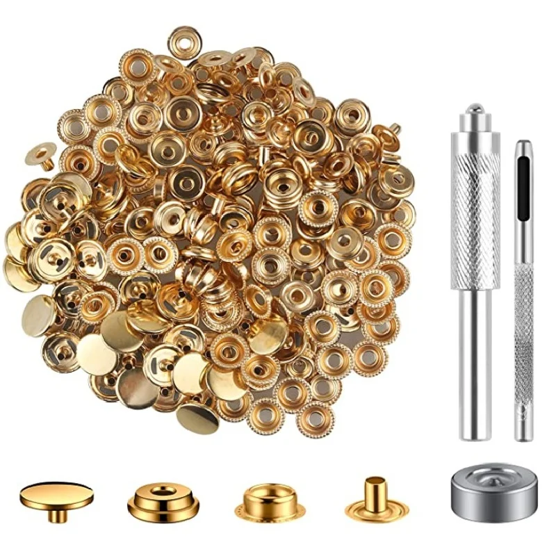 50Sets 200PCS Brass Snap Buttons Set，Grommet Eyelets Tool Kit 15mm ...