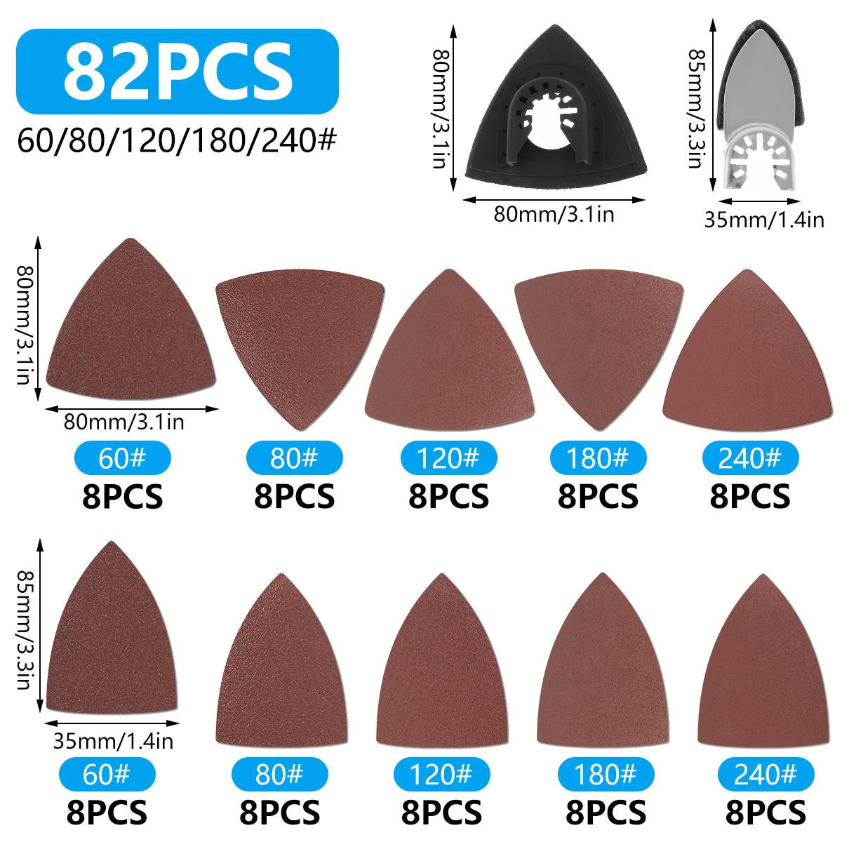 82pcs-Sanding-Discs-Hook-Loop-Sandpaper-Multi-Tool-60-80-120-180-240 ...