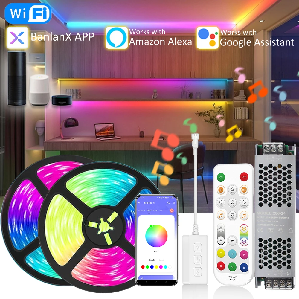 5M-10M-15M-20M-Wifi-RGBIC-LED-Strip-Light-24V-COB-WS2811-Pixel-Flexible ...