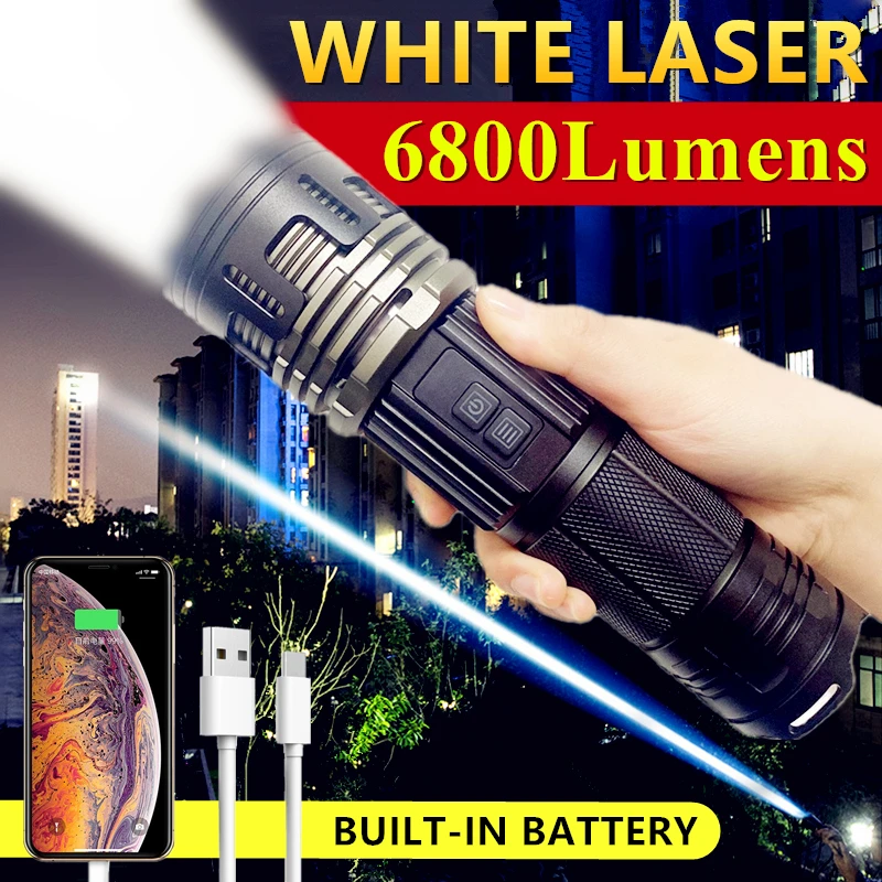 6800LM-White-Laser-Flashlight-1500m-Built-In-18650-Battery-TYPE-C ...