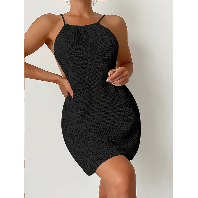 2023-New-Arrival-Solid-Knit-Beach-Dress-Young-Sexy-Hollow-Out-Halter ...