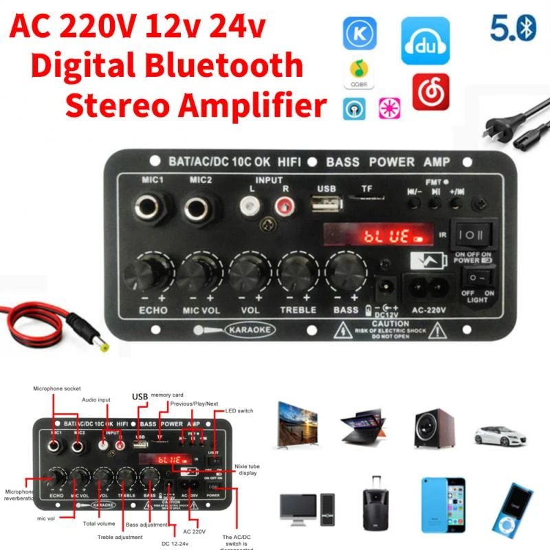 Upgraded 200w Ac 220v 12v 24v Digital Bluetooth 5.0 Stereo Amplifier Board Subwoofer Dual ...