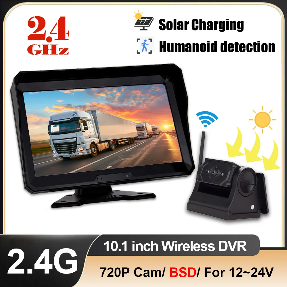 10.1" Wireless Vehicle DVR 2.4G BSD Recording Monitor System Kit Solar ...