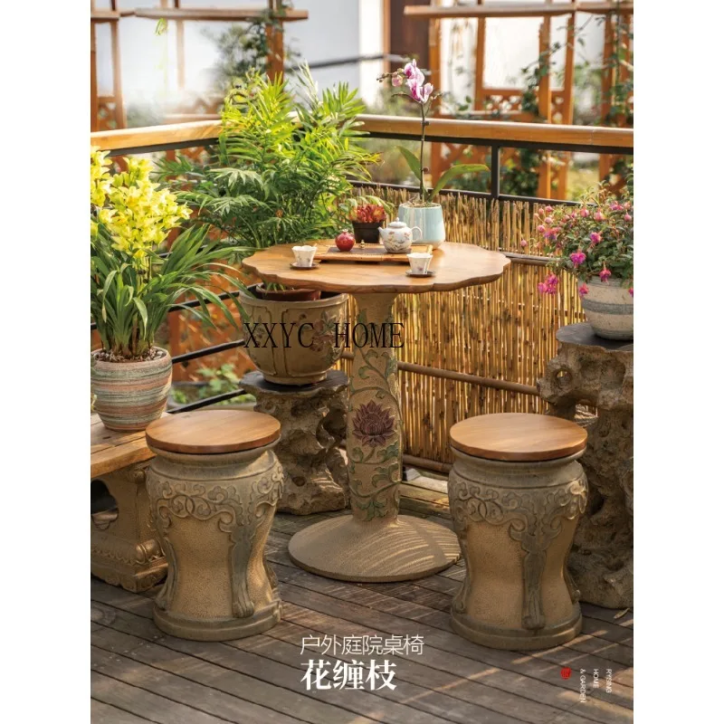 Chinese-Garden-Outdoor-Courtyard-Table-and-Chair-Outdoor-Teak-Terrazzo ...
