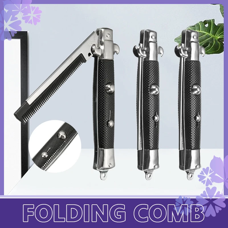 Folding-Hair-Comb-Beard-Comb-Hairs-Brush-Stainless-Steel-Press-Button ...