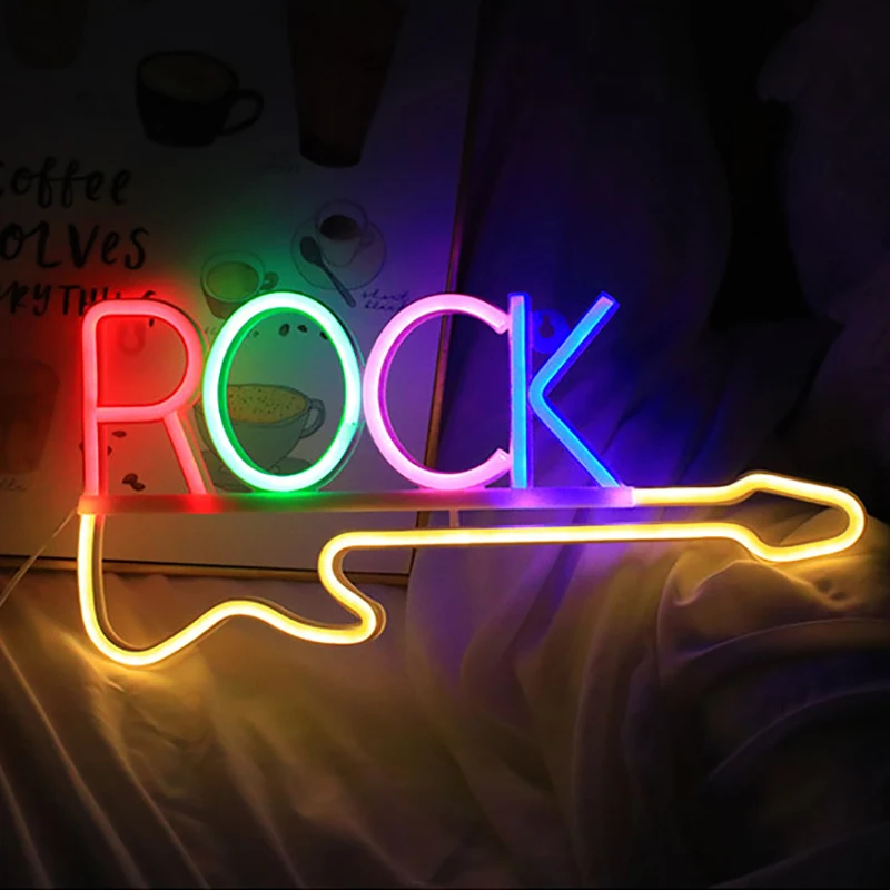 Rock Music Neon Signs Guitar Neon Signs Wall Decor USB Led Art Signs ...