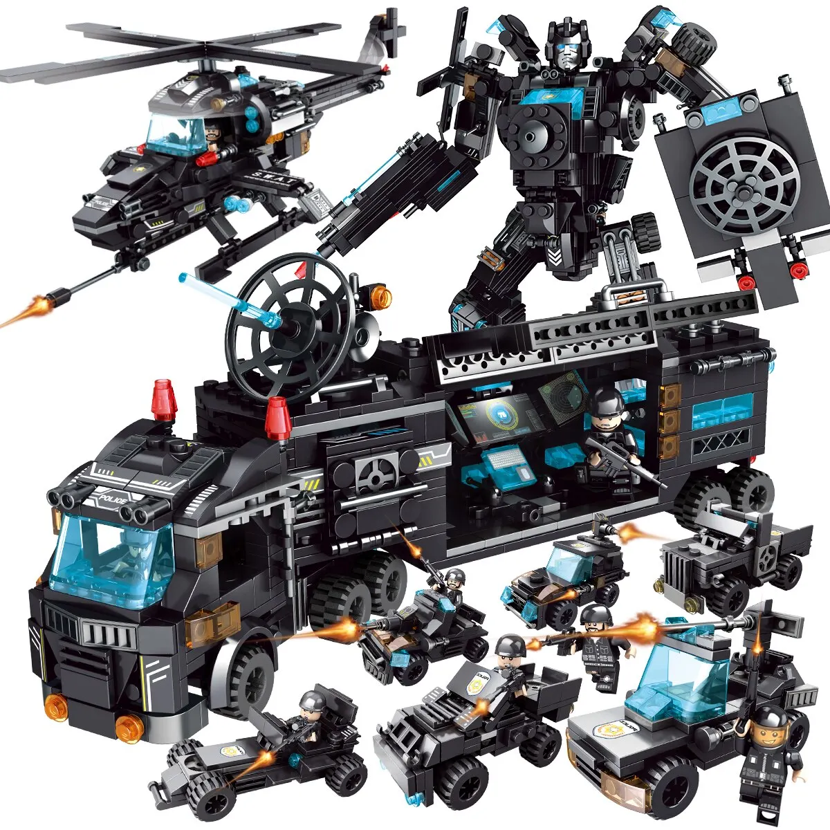 Police Station Car Headquarters Building Blocks Truck SWAT Figure WW2 ...