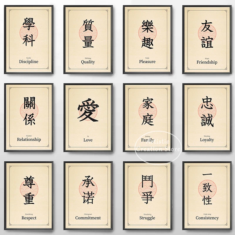Chinese-Values-Chinese-Character-Calligraphy-Canvas-Painting-Print ...
