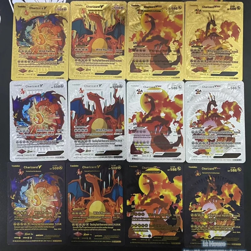 Pok-mon-Gold-Foil-Card-Collection-Charizard-Evee-Gengar-Cinza-Ketchum ...