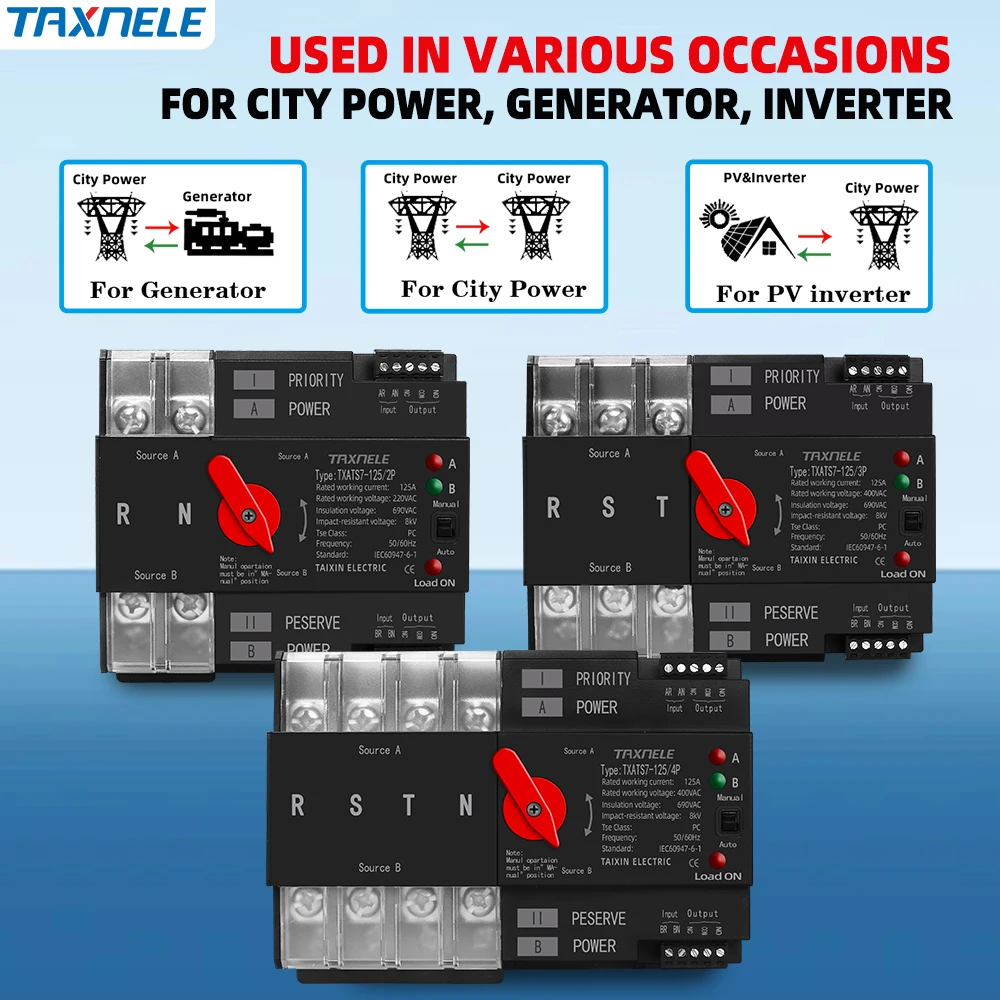 Din Rail 2P 3P 4P ATS Dual Power Automatic Transfer Switch Electrical ...