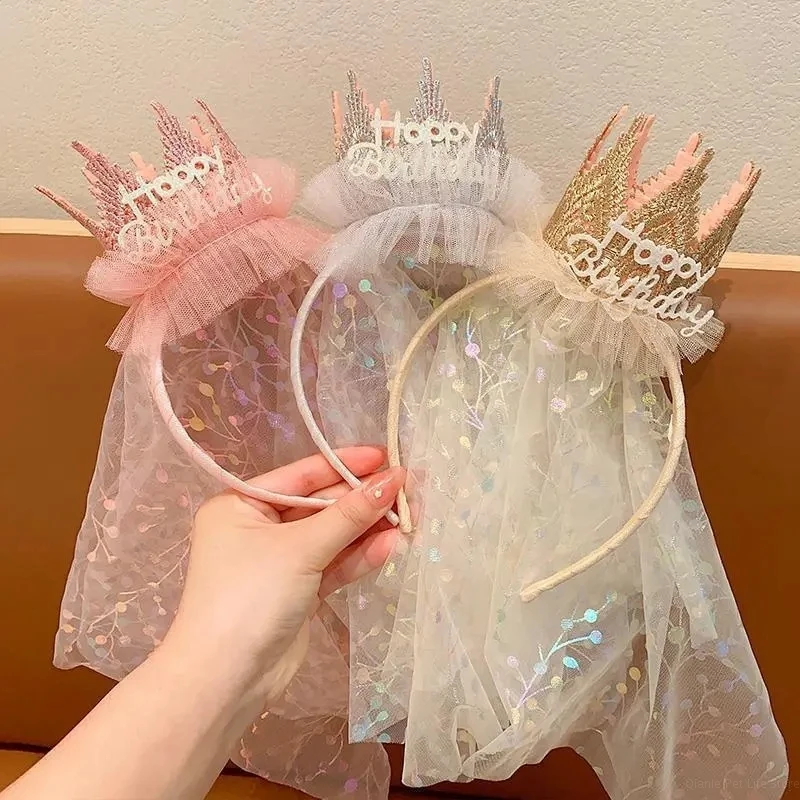 Happy-Birthday-Headband-INS-Crown-Birthday-Hat-with-Veil-Birthday-Girl ...