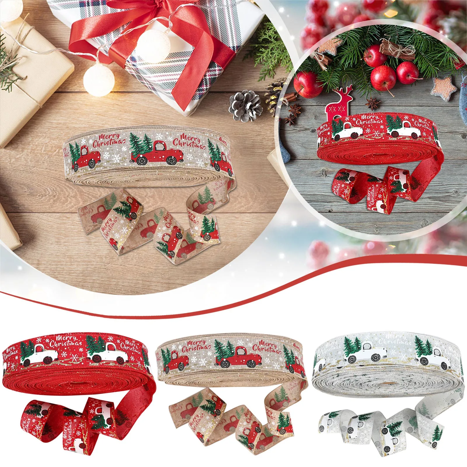 Flax-Christmas-Wrapping-Ribbons-Linen-Tree-Decoration-Cartoon-Car ...