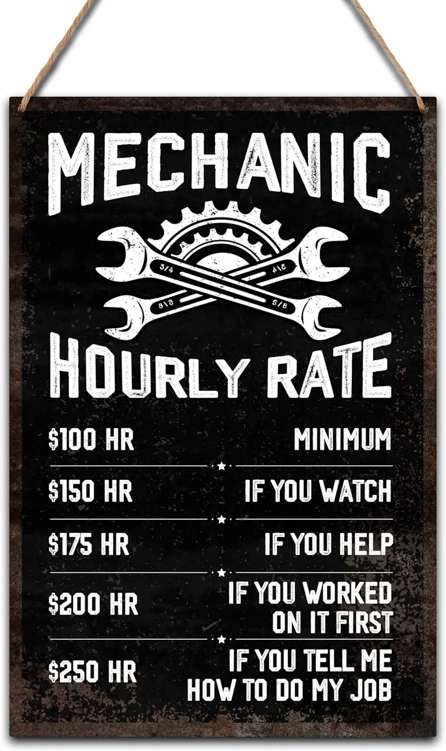 Mechanic-Hourly-Rate-Sign-8-x-12-Rustic-Wooden-Hanging-Sign-for-Garage ...