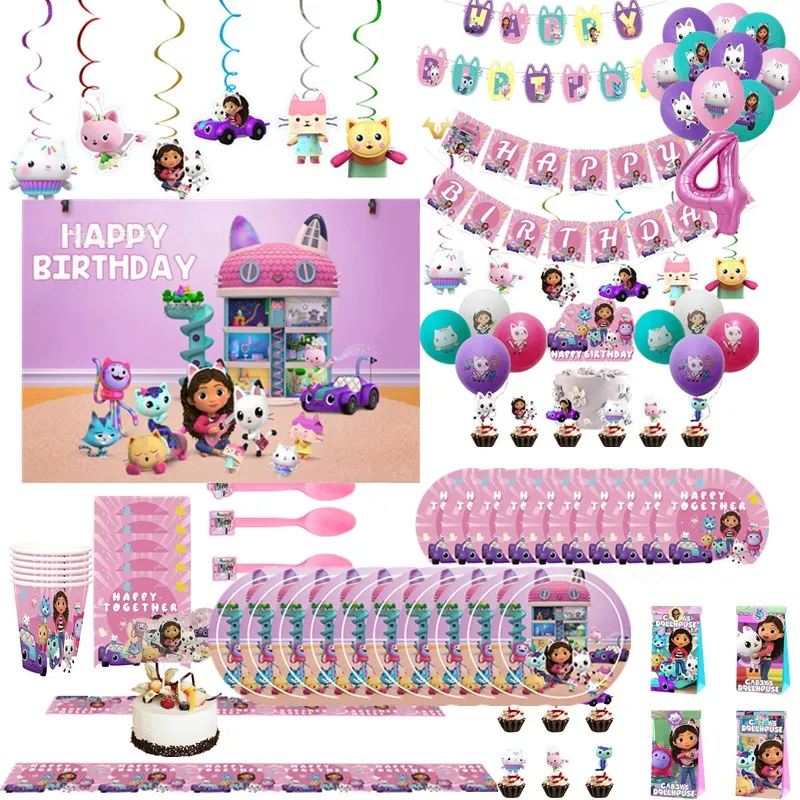 Pink-Gabby-Dollhouse-Birthday-Party-Decoration-Balloon-Disposable ...