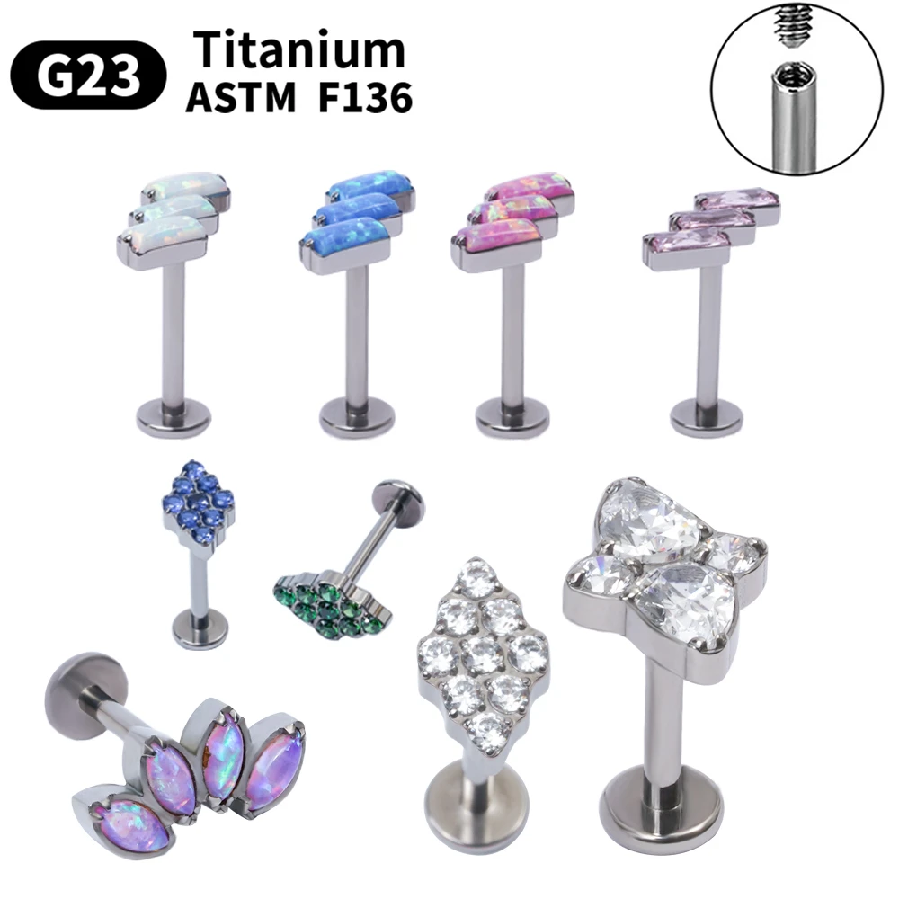 G23 Titanium 16G Stud Earring Piercing Internally Thread Opal CZ Helix ...