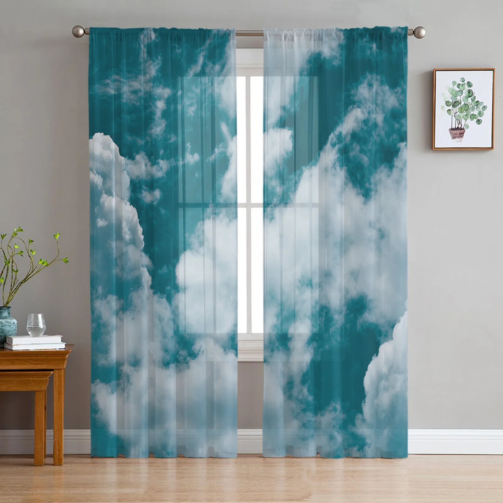Blue-Sky-Texture-White-Clouds-Living-Room-Tulle-Curtains-Print-Drape ...