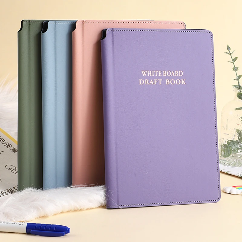 A5-Size-Double-Open-Page-Leather-Dry-Erase-Whiteboard-Notebook-Erasable ...