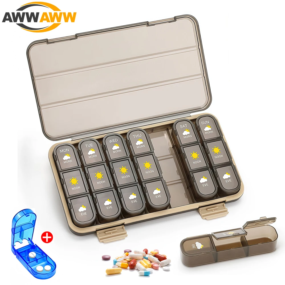1Set Weekly Pill Organizer 3/4 Times a Day,21/28 Compartment with Pill ...
