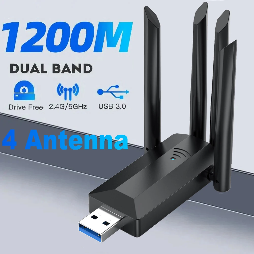 Dual-Band-USB-wifi-1200Mbps-Adapter-2-4GHz-5GHz-4-Antenna-WiFi-USB ...