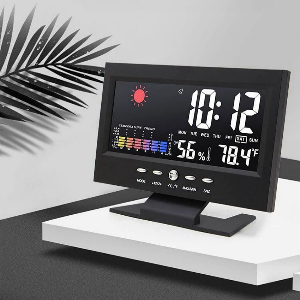 Voice Control Backlight Digital Weather Clock Date Week Temperature ...