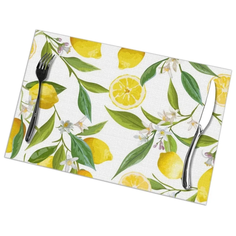 Set-Of-6-Fruits-Lemon-Floral-Pattern-Placemats-For-Dining-Table-Place ...