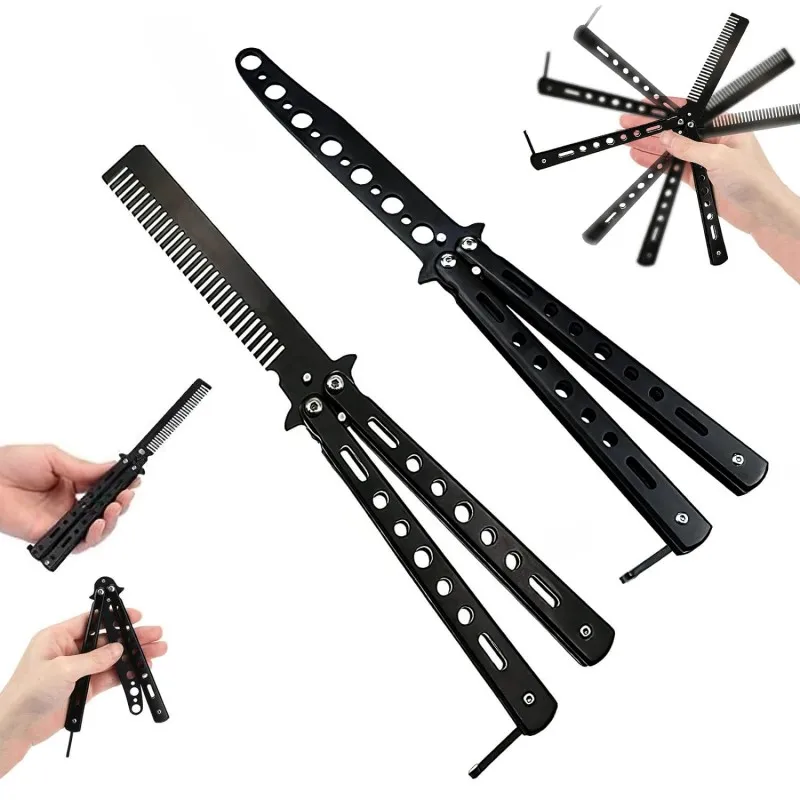 Foldable-Comb-Stainless-Steel-Practice-Training-Butterfly-Knife-Comb ...