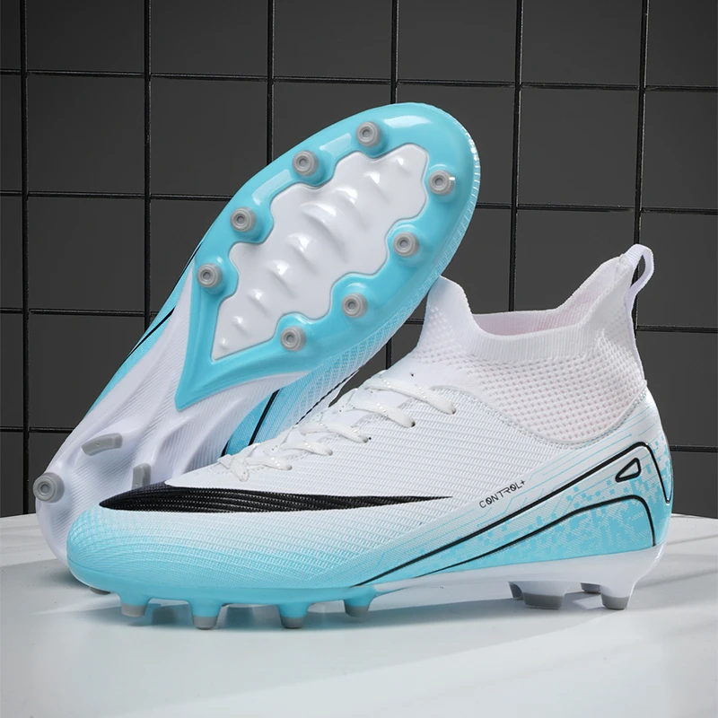 New Men's High Top Soccer Shoes FG Long Spikes Adult Football Boots ...
