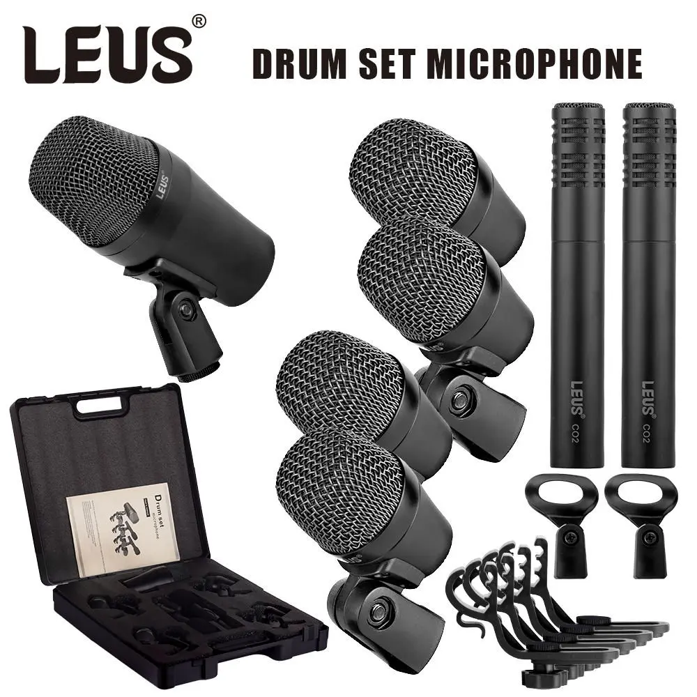 LEUS-CO2-7-Piece-Top-Quality-Wired-Dynamic-Drum-Microphone-Kick-Bass ...