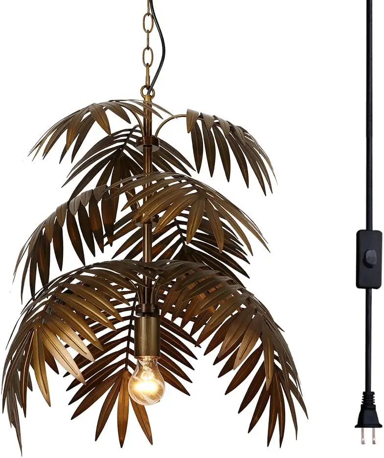Retro Adjustable Tropical Coconut Leaf Pendant Light Unique Rustic Tree ...