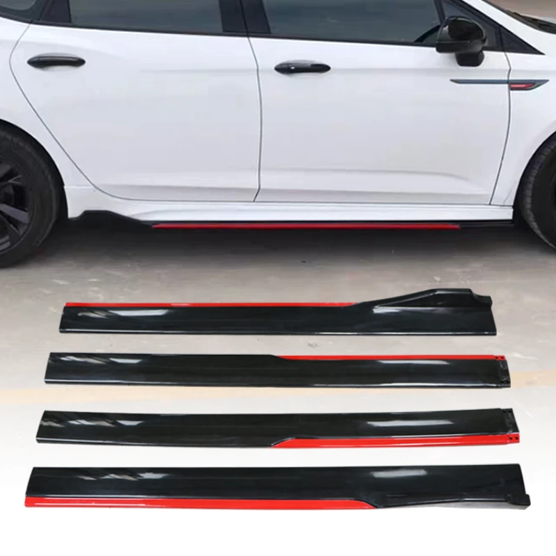 4PCS Universal Red Black 2.4M Side Skirt Extensions Car Side Skirts ...