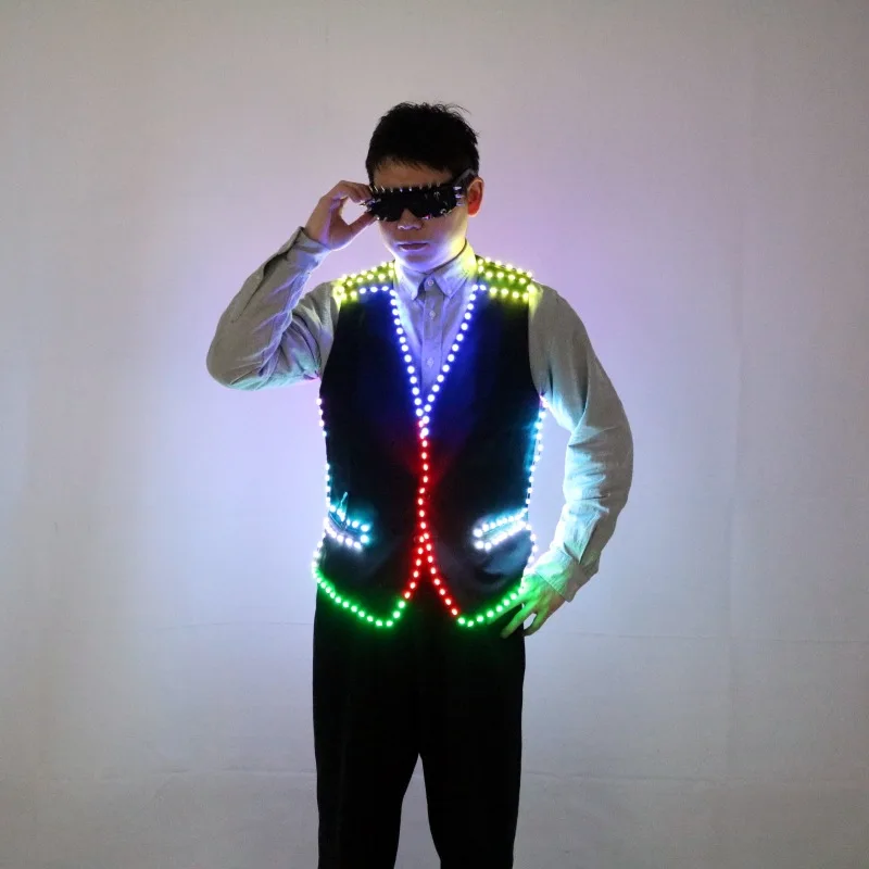 LED Luminous Vest Jacket Men Nightclub DJ Magician Dance Wear Dancer ...