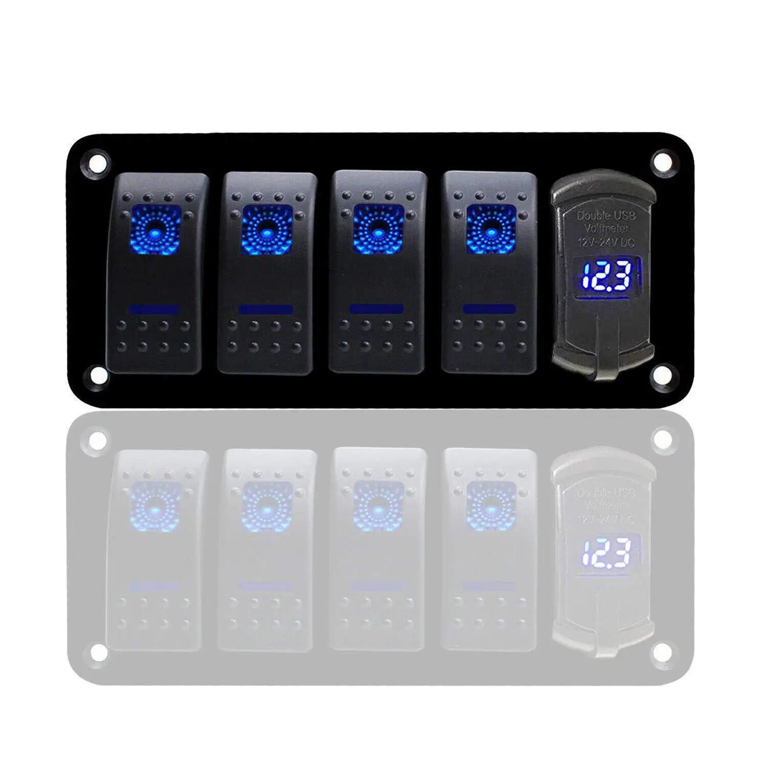 4-Gang-Rocker-Switch-Panel-5-Pin-on-Off-Toggle-Switch-Blue-LED-Backlit ...