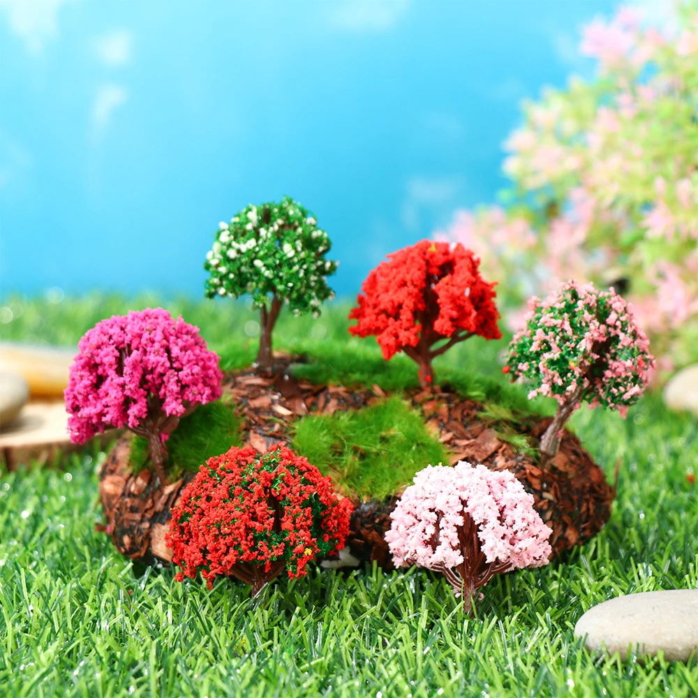 5pcs Plastic Artificial Scenery Trees Miniature Flower Tree Railroad ...