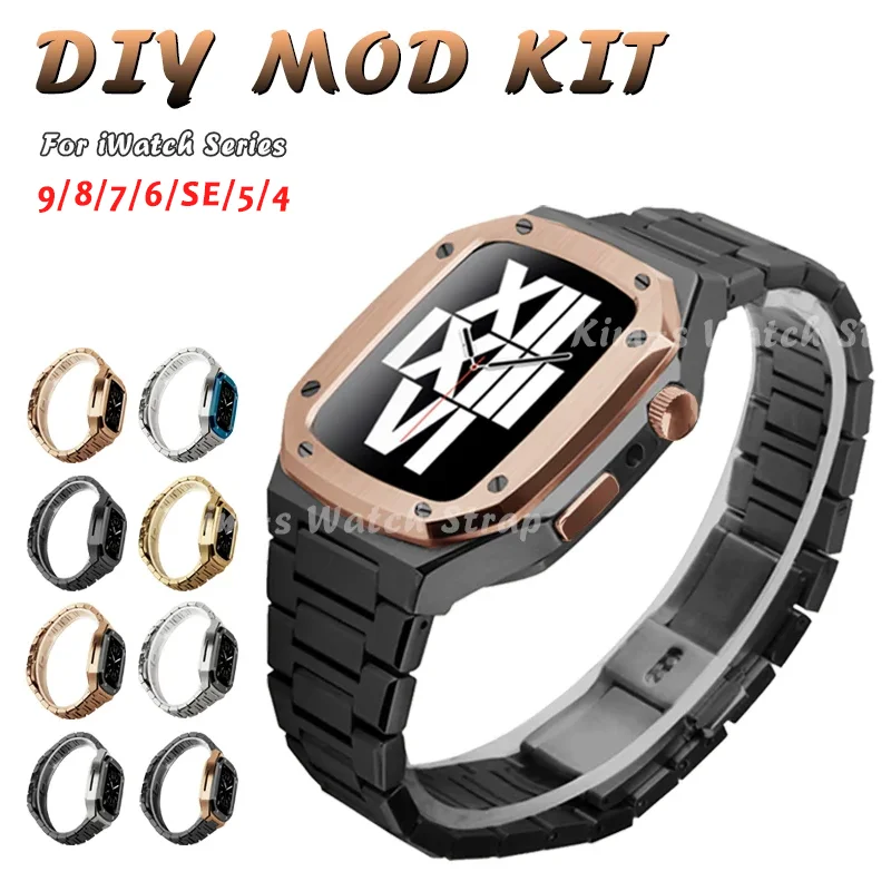 41mm 45mm Stainless steel Strap Set for Apple Watch 44mm Metal Case for ...