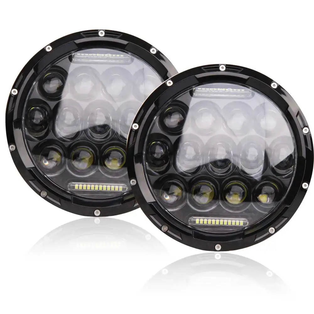 7-Round-LED-Headlights-White-DRL-Amber-Turn-signal-For-Hummer-H1-H2-H3 ...