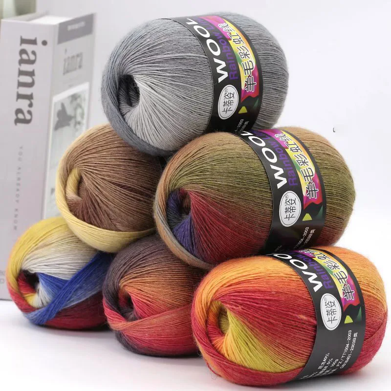 100g-roll-Segment-Dyed-Wool-Thread-Gradient-Rainbow-Yarn-DIY-Wool-Hand ...