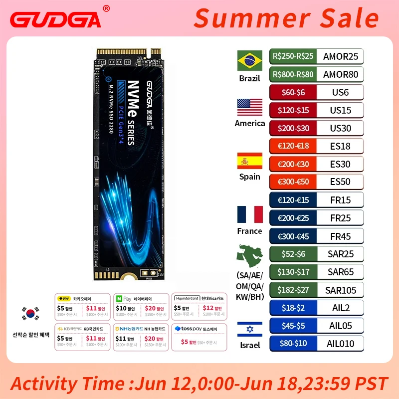 GUDGA 데스크탑 노트북용 SSD Nvme M2, 1TB, 2TB, 512GB, 256GB, 128GB HD SSD 드라이브, M.2 2280 PCIE 3.0, 내부 ...