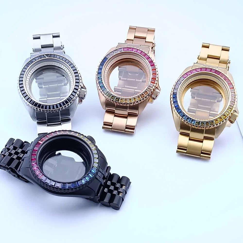 41mm-Black-silver-gold-Metal-watch-Cases-Color-diamond-nh35-movement ...