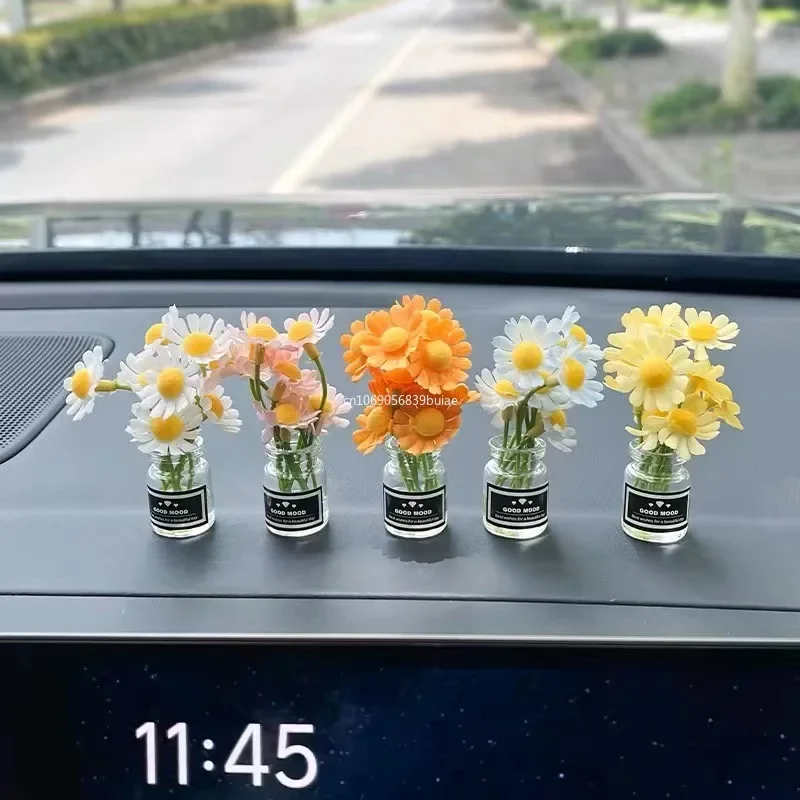 1pcs Cute Mini Daisy Vase Car Interior Decoration Auto Dashboard ...