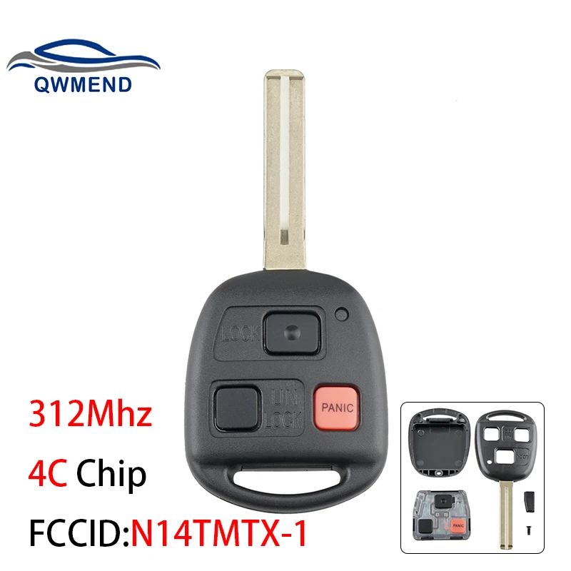 QWMEND 3Buttons Remote Car key For Lexus N14TMTX-1 Transponder Chip 4C ...