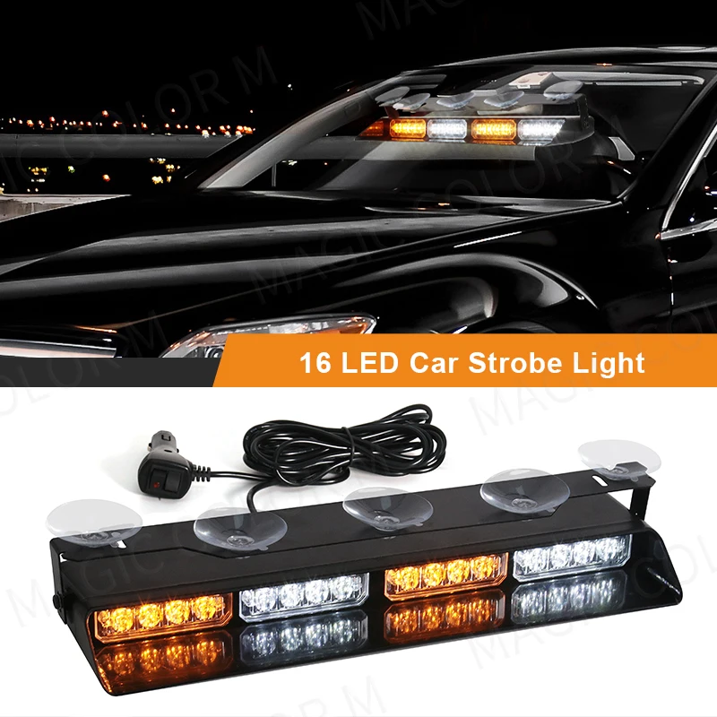 16-LED-Car-Strobe-Light-For-Emergency-Flash-Warning-Lamp-Windshield-Bar ...