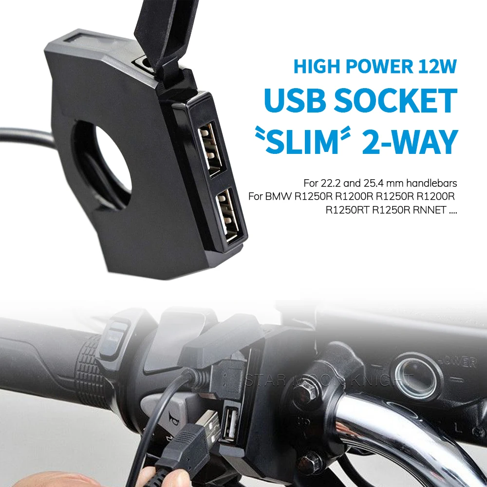 Motorcycle-Dual-USB-Charger-Plug-Socket-Adapter-22-25mm-Handlebars-For ...