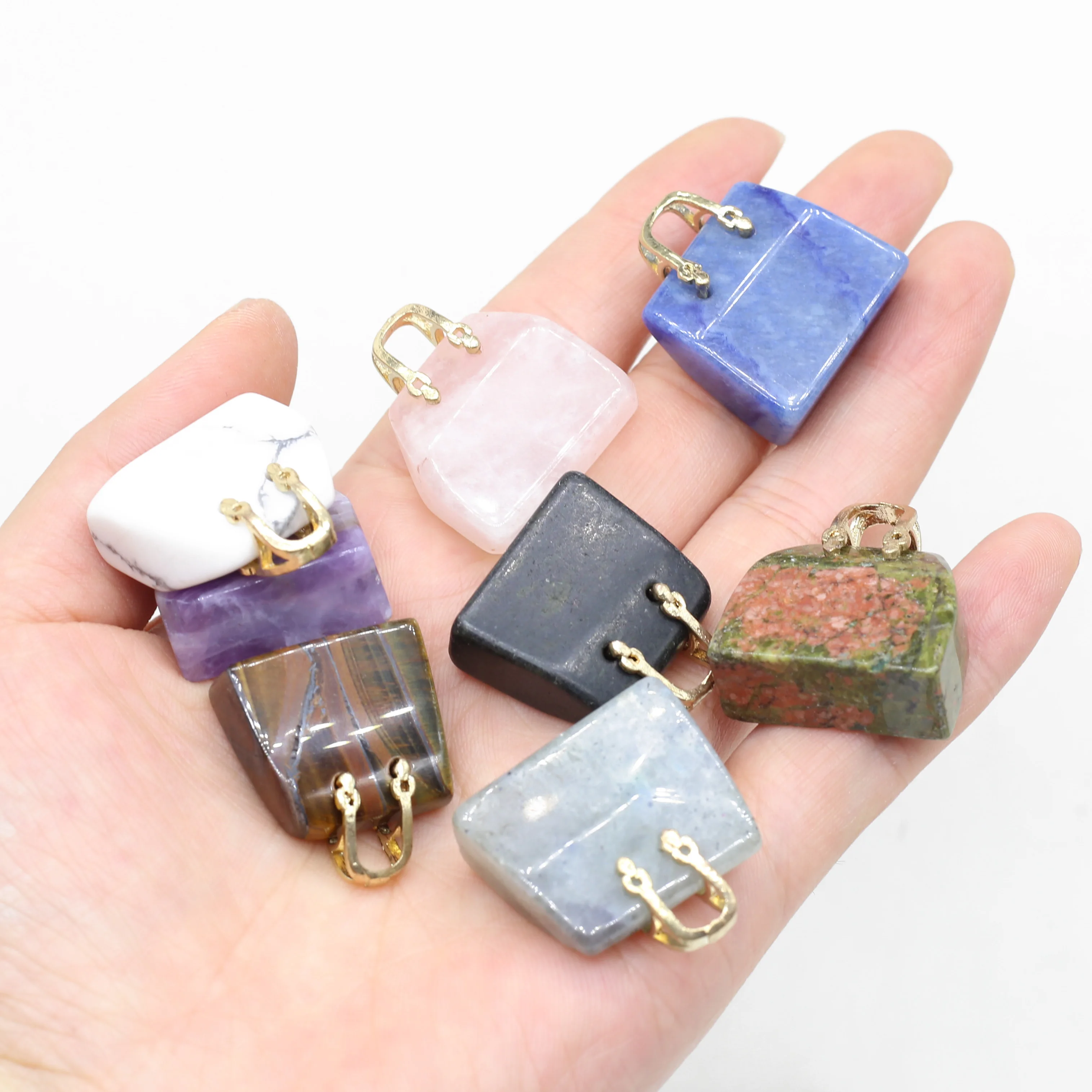 1pc Handbag Model Statue Natural Stones Ornament Carved Purse Bag ...