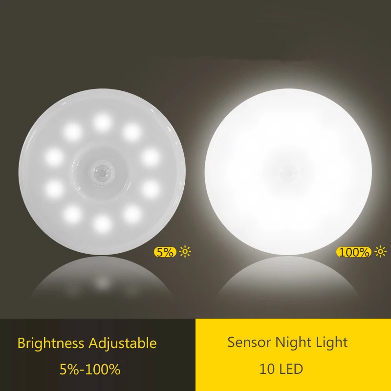 Smart Sensor Light Wireless LED Night Light USB Rechargeable Dimmable ...