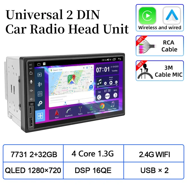 Universal Double 2 Din 7 Inch Car Radio Wireless Wired Android Auto ...