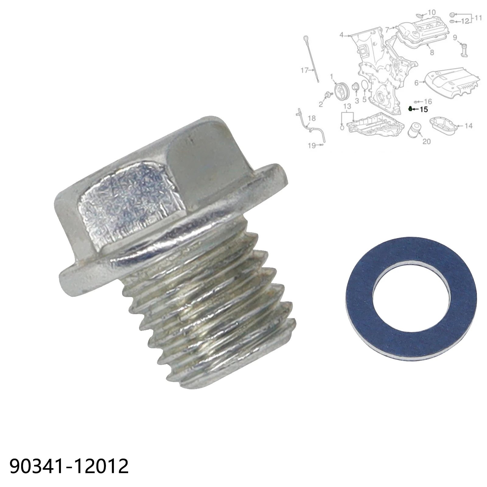 Engine Oil Sump Drain Plug Screw Bolt Washer 90341-12012 9034112012 ...